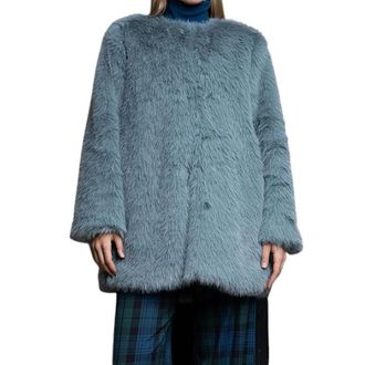 Kaos Mantel mit Kunstpelzfutter - - Jackets - Damen - Blau - S