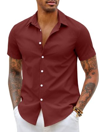 Coofandy Herren Hemden Kurzarm Slim Fit Freizeithemden Wrinkle Free Hemd Sommerhemd Business Hemd L&auml;ssiges Herrenhemd Kurzarm mit Knopfleiste Formelle Hemd Ken