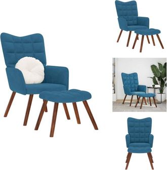 vidaXL Relaxsessel mit Hocker Blau Samt - Entspannungsstuhl Mit Hocker - Entspannungsst&uuml;hle Mit Hockern - Sessel - Relaxsessel