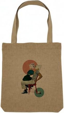 Fabulous Sac Shopping Tote Bag Aspect Lin - Couple Branch&eacute; Collage Art Surr&eacute;alisme Humour Saint Valentin - Sac de Courses Toile Epaisse 360g Beige Naturel Caba