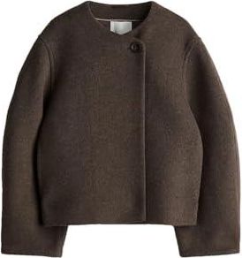 Generic Veste En Laine &Agrave; Col Rond Pour Femme &Eacute;l&eacute;gante Couleur Unie Manches Longues Un Bouton Ample Court Et &Eacute;pais Manteau Dhiver Brown M