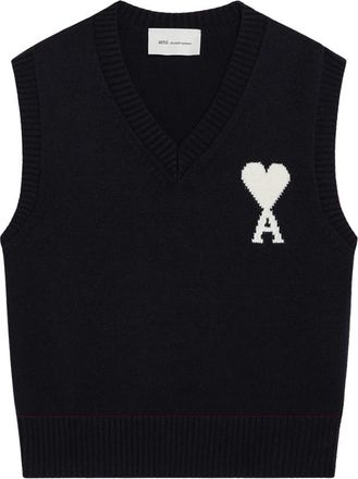 Ami Homme, Pulls, Noir, Taille: S Pull Sans Manches Col V