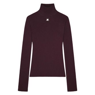 Courr&egrave;ges Reedition Rippstrick Mockneck Pullover - - Knitwear - Damen - Rot - M