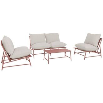 Sweeek Gartenlounge aus Stahl und Textilene f&uuml;r 4 Personen Terrakotta / Beige