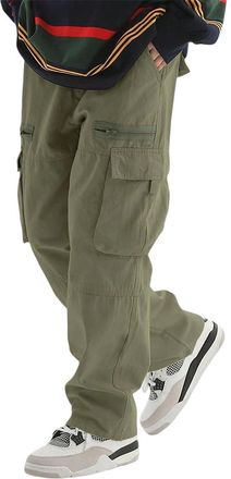 OLIPHEE Cargohose Herren Lang Outdoor Cargo Hose Herren Herbst mit Taschen und Gummizug Bund Loose Freizeithose Outdoorhose Wanderhose Vintage Pants Gr&uuml;n XXL