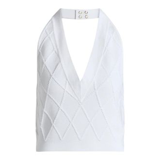 Balmain Gestepptes Strick-Neckholder-Top - - Tops - Damen - Wei&szlig; - M
