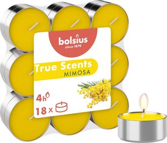 Bolsius Bolsius True Scents - 18 Teelichter - Mimosa - Brenndauer: 4 Stunden - Innendekoration - natürliche Extrakte - mit natürlichem veganem Wachs