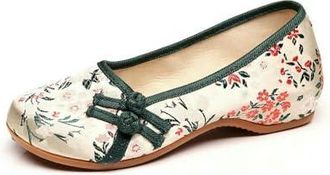 Generic QXDZSW Ballerines en toile pour femme avec imprimé floral Style rétro Chaussures confortables à enfiler, gris, 39.5 EU