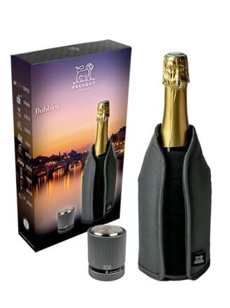 Peugeot Coffret Cadeau Bubbles - Frizz Rafraîchisseur Gris Chiné + Bouchon À Champagne Line Carbone - Pour Un Champagne Frais En 20min - Reboucher Hermétiquem