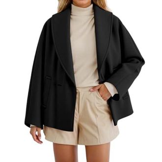 Generic Veste Femme Chic Et Elegant Manteau court crois&eacute; d&eacute;contract&eacute; pour femme avec col trench l&eacute;ger pour mode dautomne et v&ecirc;tement ext&eacute;rieur confortable (Bl