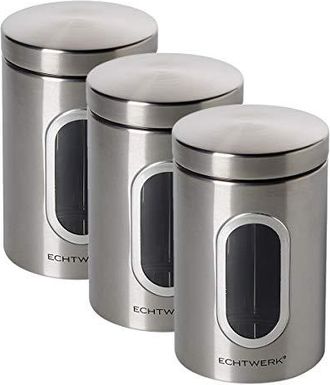 Echtwerk Stilvolle Vorratsdosen 3er Set-brushed, Zur Aufbewahrung von Mehl/Zucker/Müsli/Tee, Metalldose mit luftdichtem Deckel und großem Sichtfenster, Iron, E