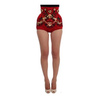 Dolce & Gabbana Blumig bestickte High-Waist-Shorts - - Shorts - Damen - Rot - S