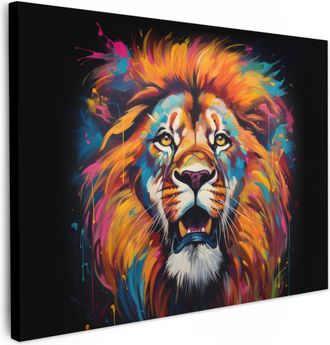 MuchoWow © Bilder 70x50 cm Wohnzimmer Deko Modern Wandbild Foto auf Leinwand Bild Schlafzimmer Room Decor Geschenke Banksy - Street Pop Art - Löwe - Graffiti -