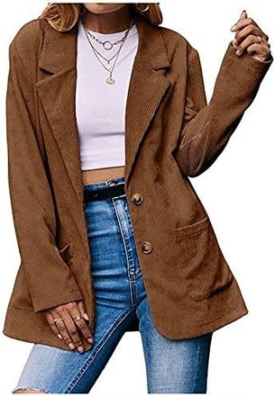 Lazutom Veste de bureau à revers en velours côtelé pour femme, caramel, 44