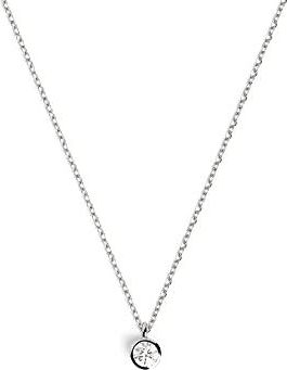 Singularu Collier Single Spark. Chaîne avec pendentif en argent 925 avec finition plaqué rhodium et un zircon. Collier ras du cou taille unique. Bijoux pour fem