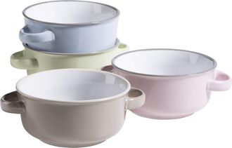 Mäser Mäser Suppentassen-Set, 400ml, Keramik Maila, Hellblau, Hellgrün, Rosa, Grau