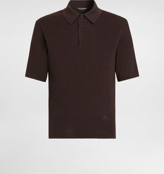 Dolce & Gabbana Micro-rib Cotton Polo Shirt - Mann Strickwaren Braun 48