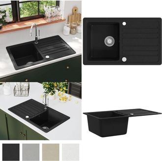 vidaXL Granitsp&uuml;le mit Abtropffl&auml;che Reversibel Schwarz - Spoelbak - Spoelbakken - Home & Living - Schwarz