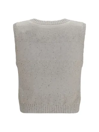 Brunello Cucinelli Womens Knit And Sequin Vest Avena Cotton; Polyester Knitwear Sweater