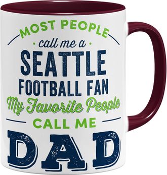 OM3 Seattle-Fan Tasse - Keramik Becher - American Football Mug - 11oz 325ml - Beidseitig Bedruckt - Bordeaux