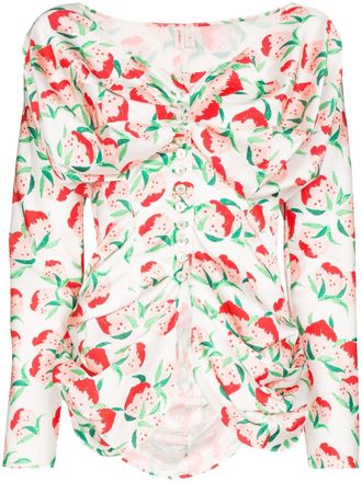 Yuhan Wang blouse imprim&eacute;e &agrave; design structur&eacute; - Blanc