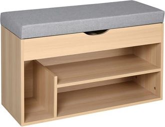HOMCOM Meuble Chaussures Banc à Chaussures 2 Niveaux Rangement, Niche + Coffre intégré avec Coussin Beige Gris