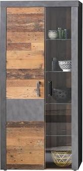 Trendteam Indy - Regalschrank - Grau/Eiche - Stauraumvitrine mit 2 Türen, 4 Glasböden, 1 Konstruktionseboden und 3 Einlegeböden - (BxHxT) 87 x 189 x 34 cm - ant