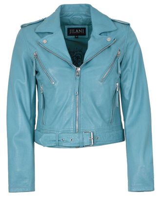 Jilani Lederjacke Smilly Jilani - Damen Lederjacke Bikerjacke Lammnappa hellblau