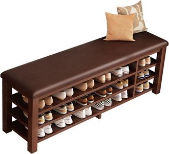 Generic Kleine Schuhbank für den Eingangsbereich, Schuhregal aus Holz mit Aufbewahrungsbank, Sitzfläche aus gepolsterter Eingangsbank für den Flur, Foyer, Sch