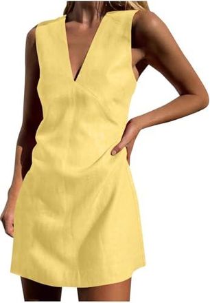 Generic 2026 Robes Minceur Col V Robe sans Manches, jaune, XXL