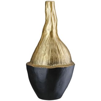 Gilde Vase Prero aus Aluminium - rund - strukturiert - goldfarben/schwarz - H&ouml;he 36cm x &Oslash; 18 cm - wasserdichte Blumenvase