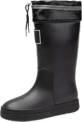 Generic Bottes en caoutchouc unisexes imperm&eacute;ables larges pour homme et femme - Bottes de pluie l&eacute;g&egrave;res - Longueur genou, Noir, 39 EU