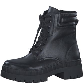 Marco Tozzi Damen Stiefeletten zum Schnüren aus Leder Plateau, Schwarz (Black), 41