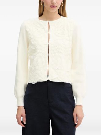 Twin-Set Cardigan mit Blumenapplikation - Nude