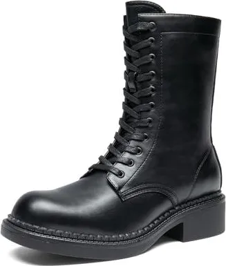 Dream Pairs Bottes Femme Mi-Mollet Bout Carré Fermeture Éclair avec Lacets Ajustables Confortables Bottes Mode pour Automne Hiver,Size 40.5,Noir,DWUMMB2523