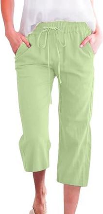 Generic Pantalon &agrave; jambe droite tendance pour le printemps et l&eacute;t&eacute;, pantalon en lin pour femme, pantalon d&eacute;contract&eacute; ample &agrave; jambe large pour la plage, les vo