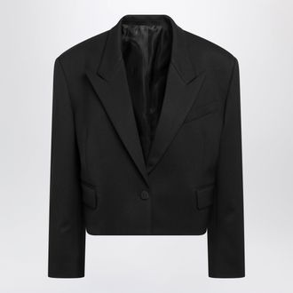 The Attico Schwarzer Cropped-Blazer aus Gabardine in Wollmischung
