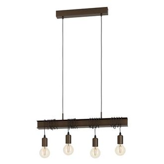 Eglo Suspension luminaire Townshend 4, lustre chambre vintage et industriel &agrave; 4 flammes, plafonnier salon ou salle &agrave; manger en m&eacute;tal marron antique, douill