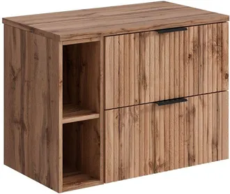 Vente-Unique Meuble sous vasque suspendu stri&eacute; avec niches - Naturel clair - L80 cm - ZEVARA
