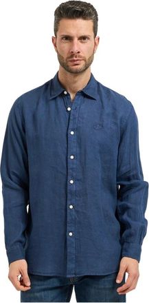 Liu Jo Homme, Chemises, Bleu, Taille: XL Pure Linen Long-Sleeve Shirt