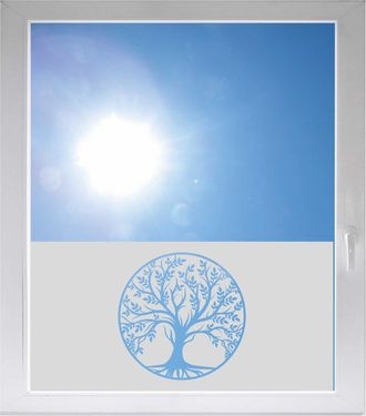 Indigos UG Sichtschutzfolie - Baum des Lebens Design 1 - ab 50 cm x 50 cm - Fensterfolie - Glasdekorfolie - satiniert Blickdicht - selbstklebend - Duschkabine - 