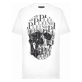 Philipp Plein Homme, Tops, Blanc, Taille: XL T-shirt Col Rond MC Imprim&eacute; T&ecirc;te de Mort