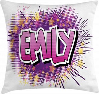 Abakuhaus Emily Kissenbezug, Name Cartoon, Waschbar mit Reißverschluss Kissenhülle mit Farbfesten Klaren Farben Beidseitiger Druck, 40 x 40 cm, Hellgelb Fuchsie