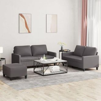 vidaXL 3-tlg. Sofagarnitur mit Kissen Grau Kunstleder Vidaxl