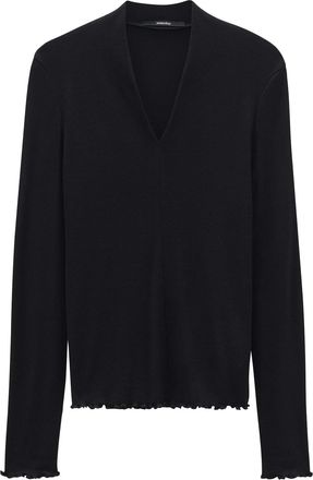 someday Damen Langarmshirt | Geripptes V-Shirt KALYA Slim aus Viskose Mix Black, 36