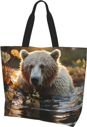 Generic Ours Traversant La Rivi&egrave;re Sac A Main Femme L&eacute;ger Tote Bag Grand Sac Cabas Pour Gym Voyage Shopping