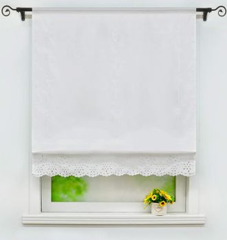Joyswahl halbtransparente Bindegardine mit Lasercut-Muster &raquo;Carmen&laquo; Raffrollo mit Tunnelzug Schals Fenster Gardine BxH 100x150cm Wei&szlig; 1 St&uuml;ck