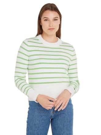 Tommy Hilfiger Damen Pullover 1985 Strickpullover, Weiß (Breton Stripes/Ecru/Spring Lime), XL
