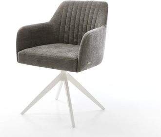 DELIFE Drehstuhl Greg-Flex Bouclé Soft Schlamm Kreuzgestell breit Weiß 360° drehbar Wippfunktion Taschenfederkern, Esszimmerstühle