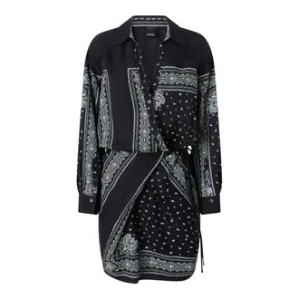 Pinko Pinko, Femme, Robes, Noir, Taille: 36 FR Robe Viscose Imprim&eacute; Bandana Manches Longues